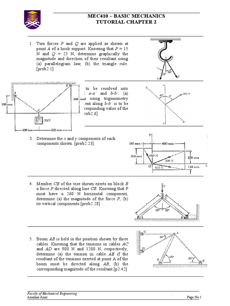 Mec410 - Basic Mechanics Tutorial Chapter 2 | PDF