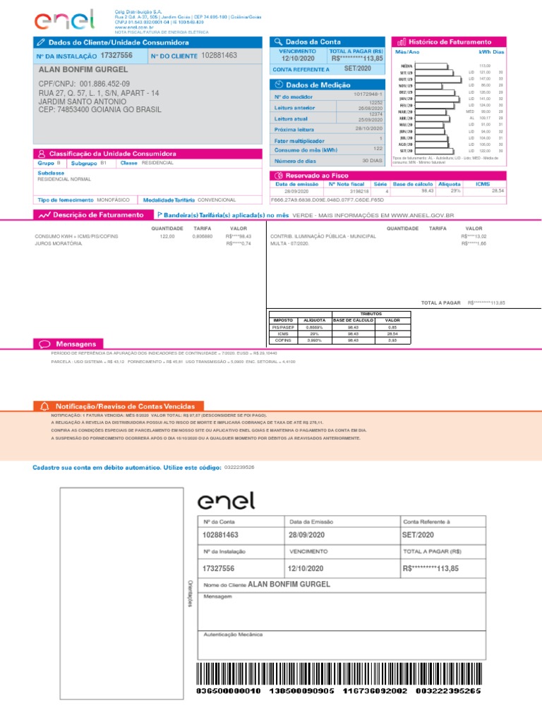 Fatura Enel 1 PDF | PDF | Business | Energia e recurso