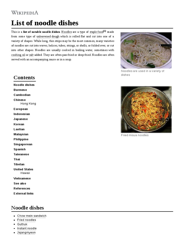List of Noodle Dishes: Noodles Are Used in A Variety of Dishes | PDF ...