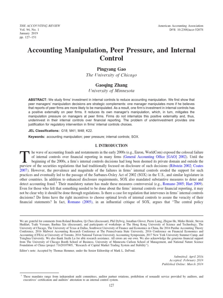Accounting Manipulation, Peer Pressure, and Internal Control 2019 | PDF ...