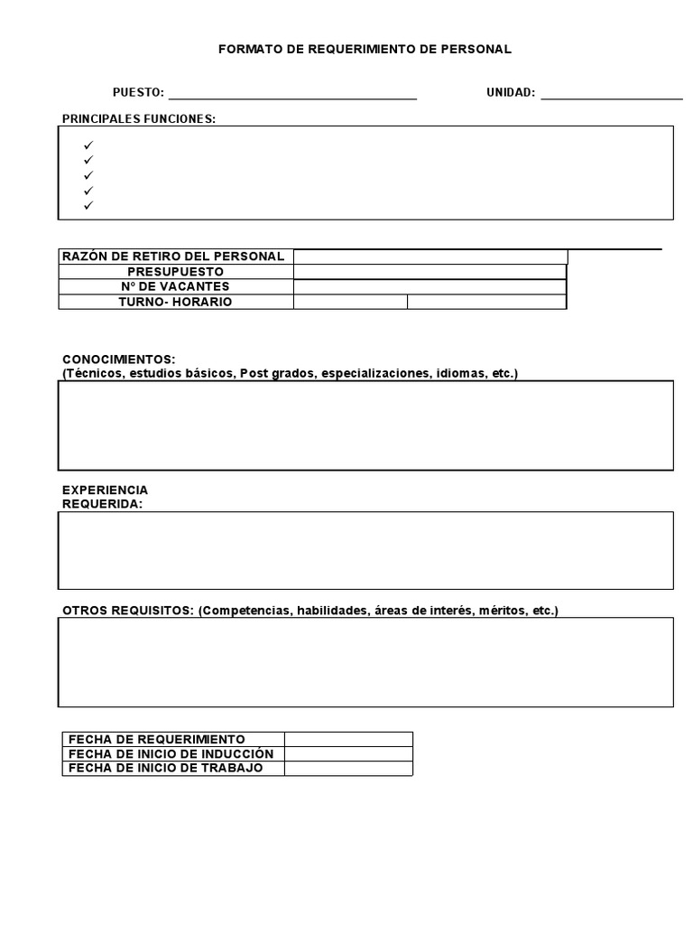 Formato de Requerimiento de Personal 2018 | PDF
