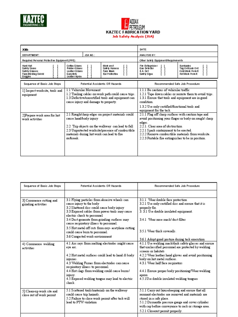 Hot Work Job Safety Analysis Guide | PDF | Welding | Construction