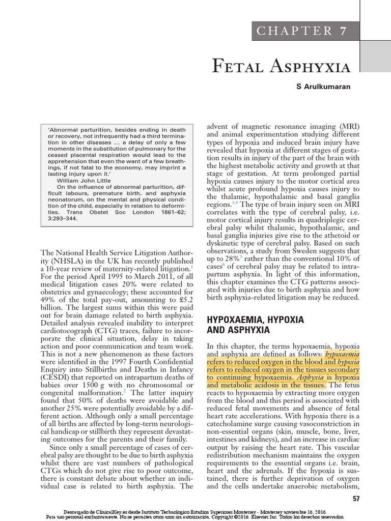 Fetal Asphyxia: S Arulkumaran | PDF | Hypoxia (Medical) | Diseases And Disorders