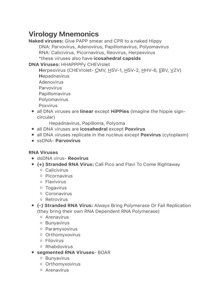 Virology Mnemonics | PDF