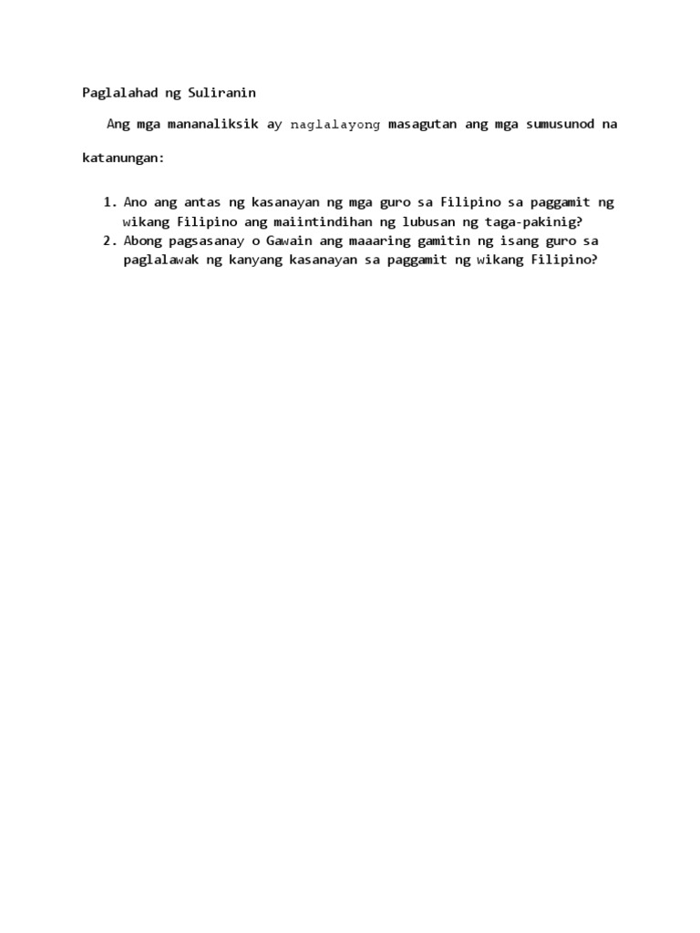 Paglalahad NG Suliranin | PDF