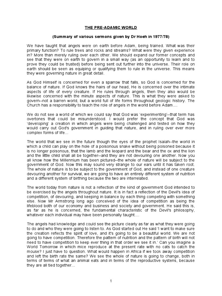 The Pre-Adamic World - Summary - Hoeh | Download Free PDF | Serpents In ...