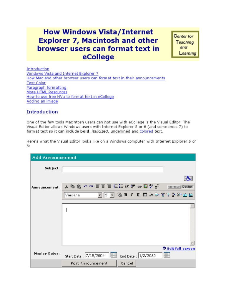 How Windows Vista/Internet Explorer 7, Macintosh and Other Browser ...