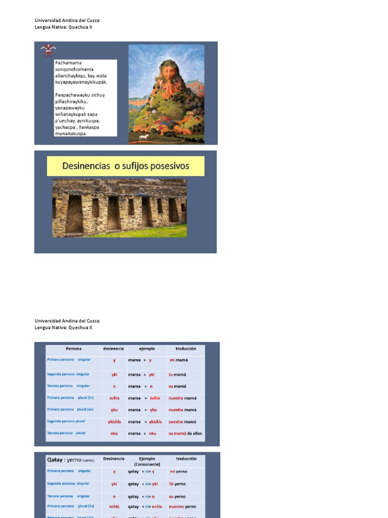 Universidad Andina Del Cusco Lengua Nativa: Quechua II | PDF | Pronombre | Adjetivo