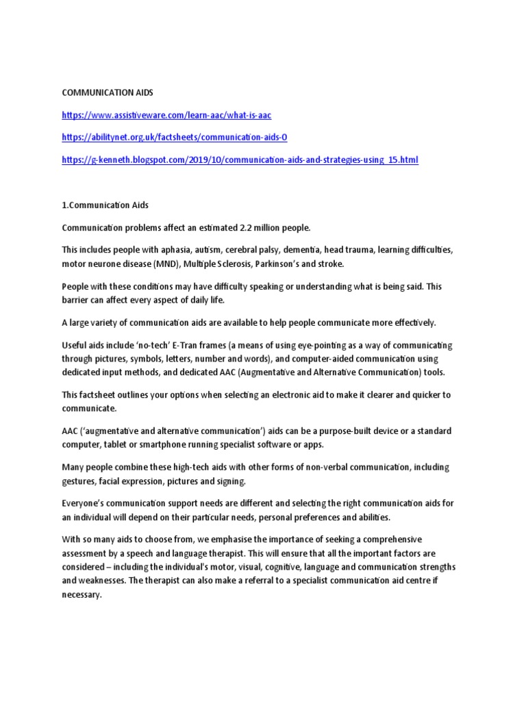 Selecting Effective Communication Aids: An Overview of Options and ...