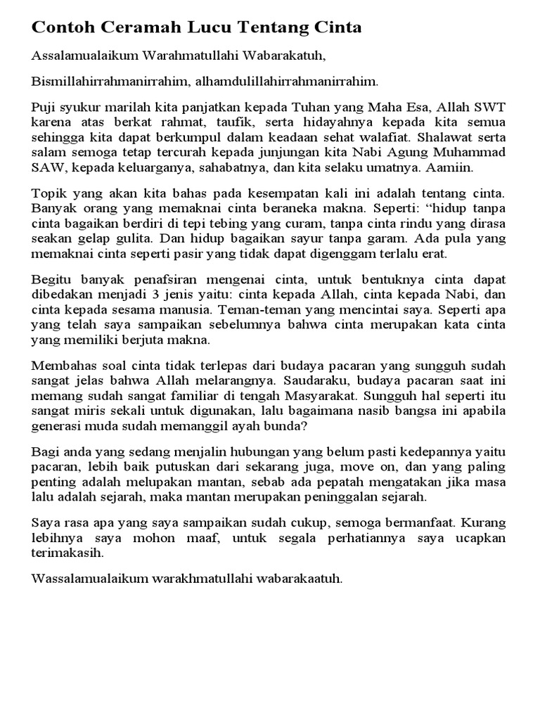 Contoh Ceramah Lucu Tentang Cinta | PDF