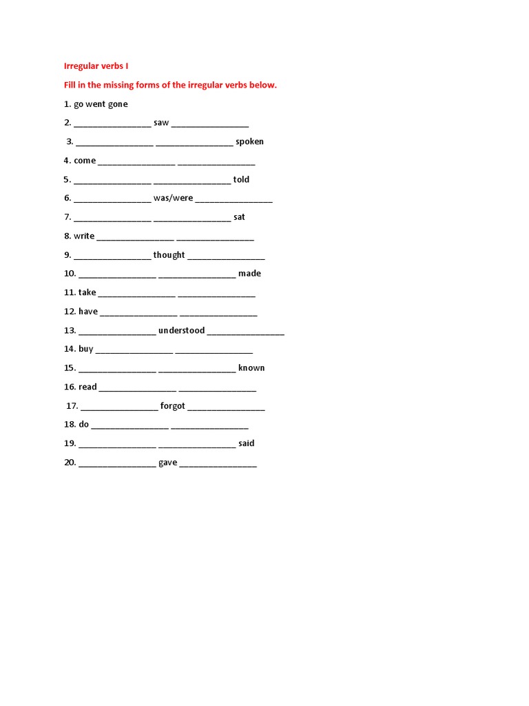 Irregular Verbs I | PDF