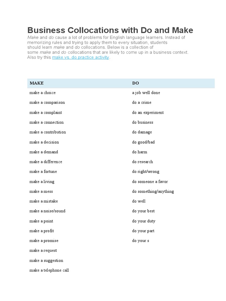 Business Collocations: Do vs. Make | PDF