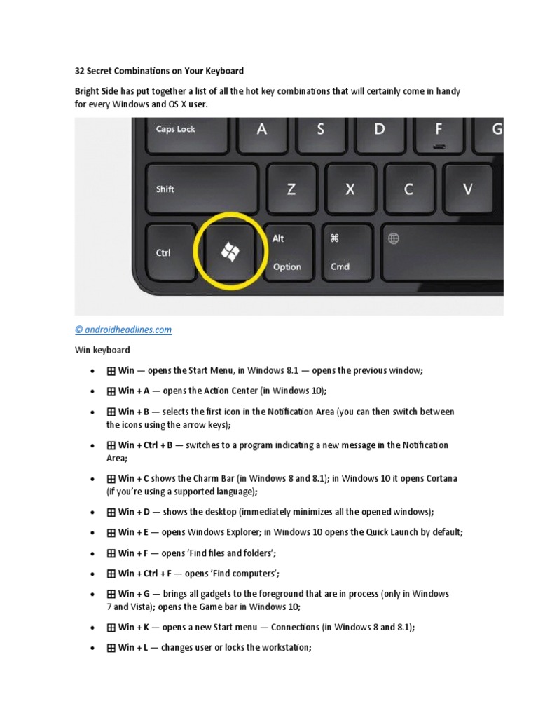 32 Secret Combinations On You Key Board | PDF | Microsoft Windows ...