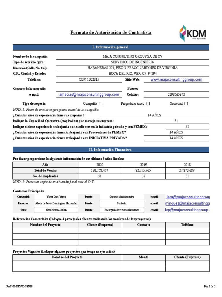 FAC-01 Formato de Autorizacion de Contratista Rev05 | PDF | Calidad ...