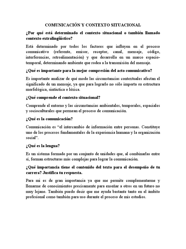 Contexto Situacional en Comunicación | PDF