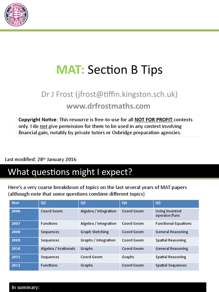 Section B Tips: DR J Frost (Jfrost@tiffin - Kingston.sch - Uk) | PDF ...