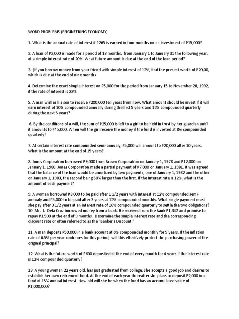 Eng Econ Questionaire | PDF | Interest Rates | Interest