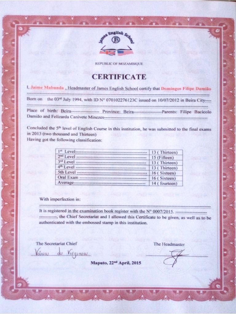 Certificado de Inglês | PDF