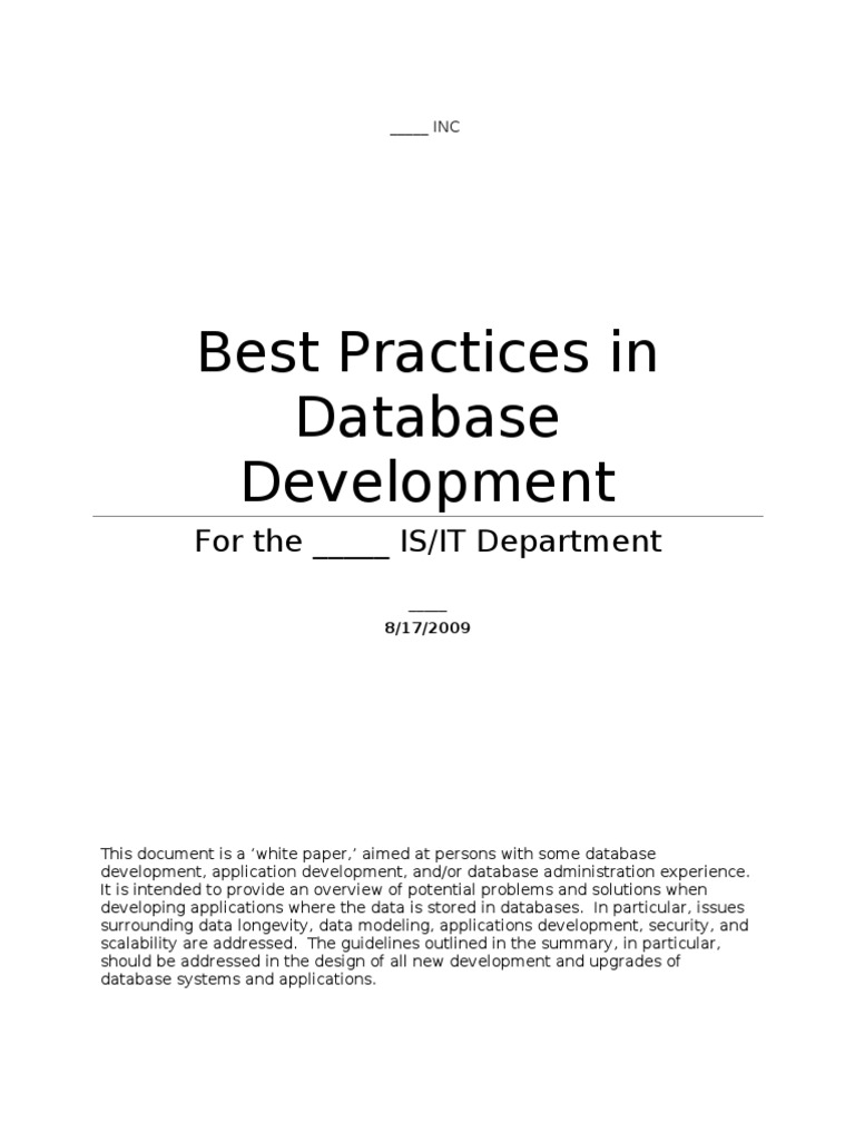 Best Practice in Database Development For Performance | PDF | Sql ...