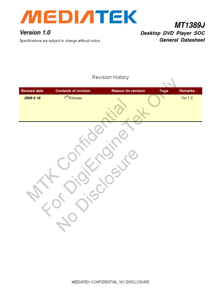 Revision History: Desktop DVD Player SOC General Datasheet | PDF | Usb ...