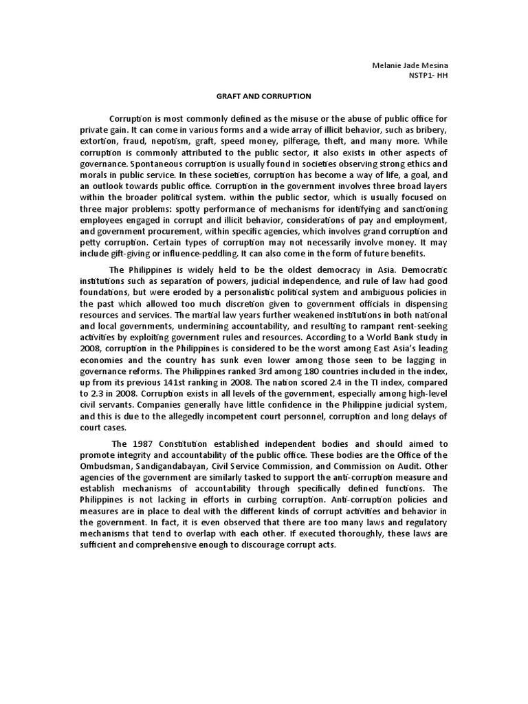 Position Paper (MESINA.) | PDF | Corruption | Political Corruption