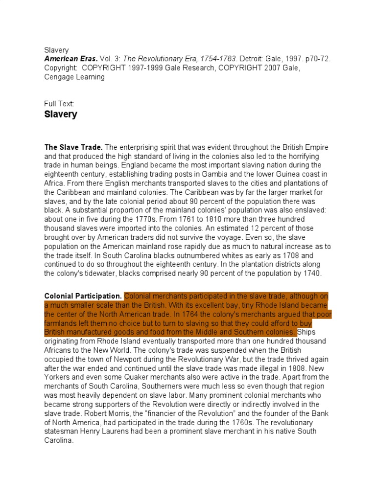 The Entrenchment of Slavery in Colonial America: Document Analyzes the ...