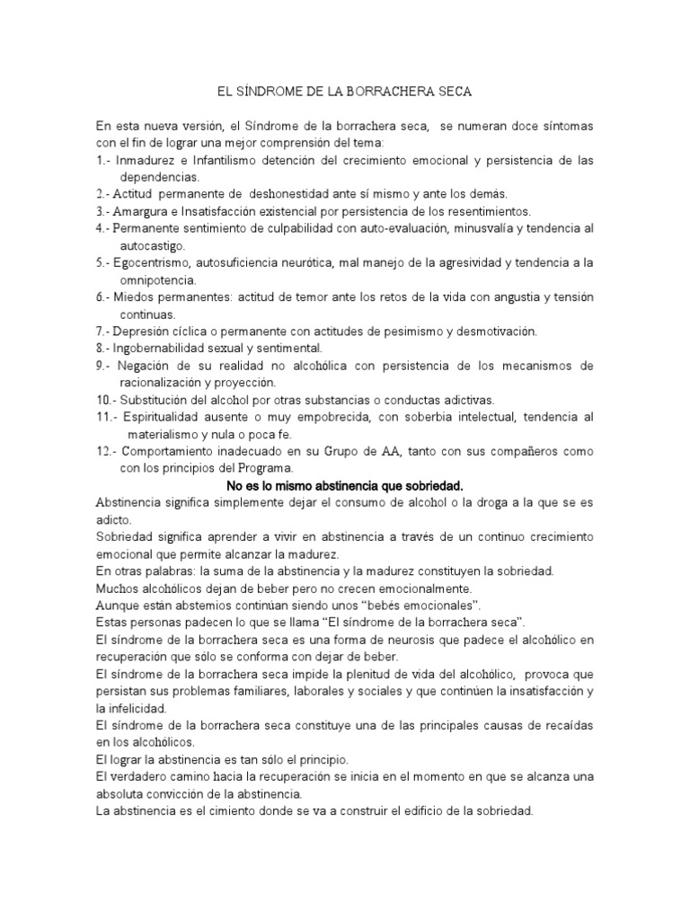 El Síndrome de La Borrachera Seca - A.A. Revista Plenitud | PDF ...