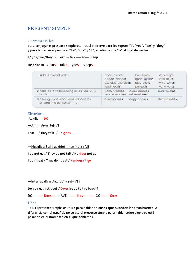 Introduccion Al Ingles Present Simple | PDF | Equipment | Office Equipment