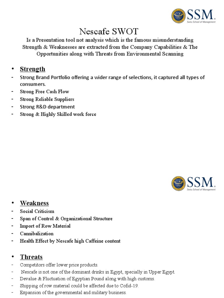 Nescafe SWOT Analysis Overview | PDF | E Commerce | Swot Analysis