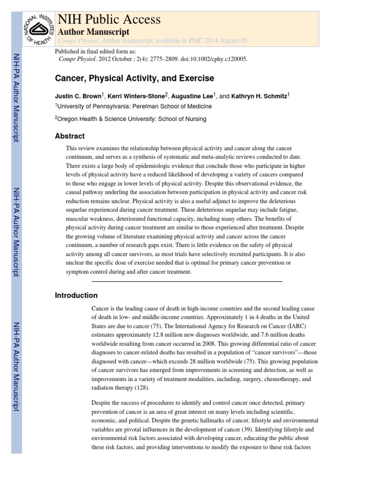 Cancer, Physical Activity, and Exercise | PDF | Colorectal Cancer | Cancer