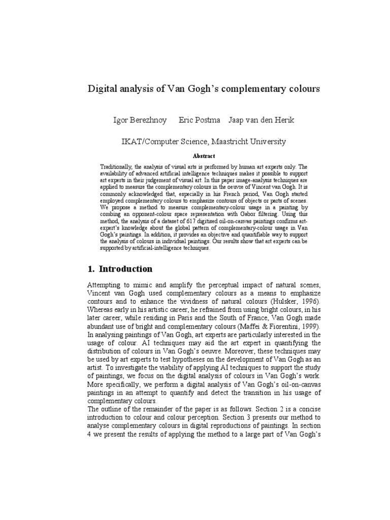 Digital Analysis of Van Gogh's Complementary Colours | PDF | Color ...