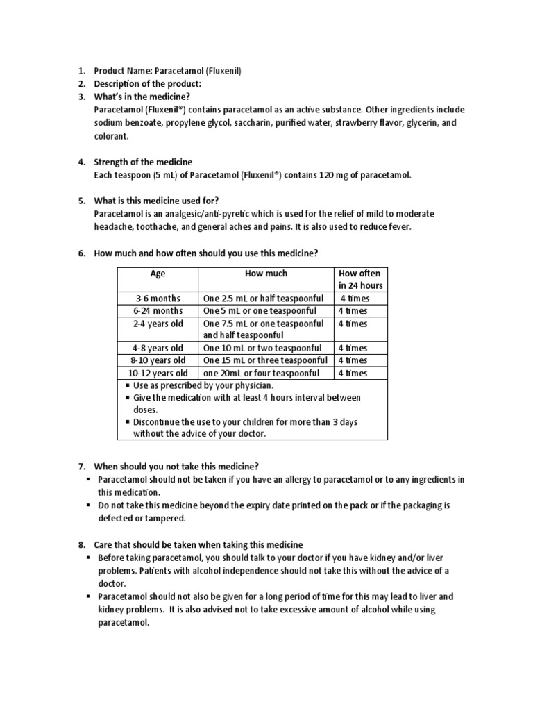 Paracetamol Patient Information Leaflet | PDF | Dose (Biochemistry ...