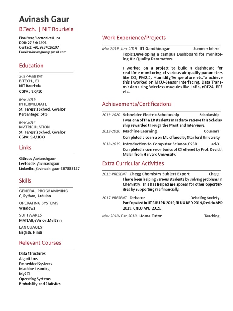 Avinash CV | PDF | Computing | Computer Science