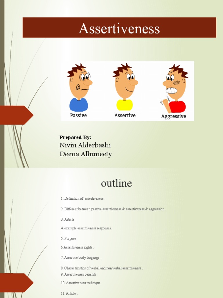 Assertiveness: Nivin Alderbashi Deena Alhuneety | PDF | Body Language | Semiotics
