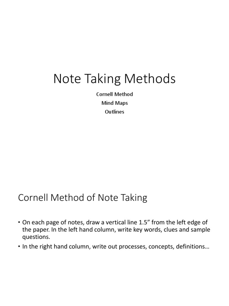 Note Taking Methods: Cornell Method Mind Maps Outlines | PDF ...