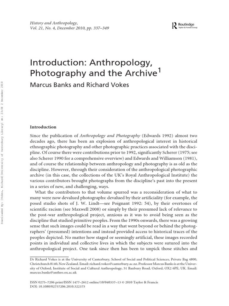 Introduction: Anthropology, Photography and The Archive: Marcus Banks ...