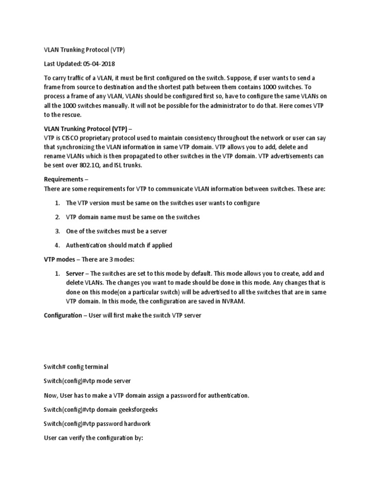 VLAN Trunking Protocol1 | PDF | Internet Standards | Computer Networking
