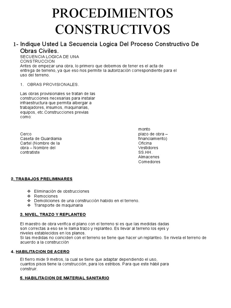 Procedimientos Constructivos | PDF | Fundación (Ingeniería) | Construyendo tecnología