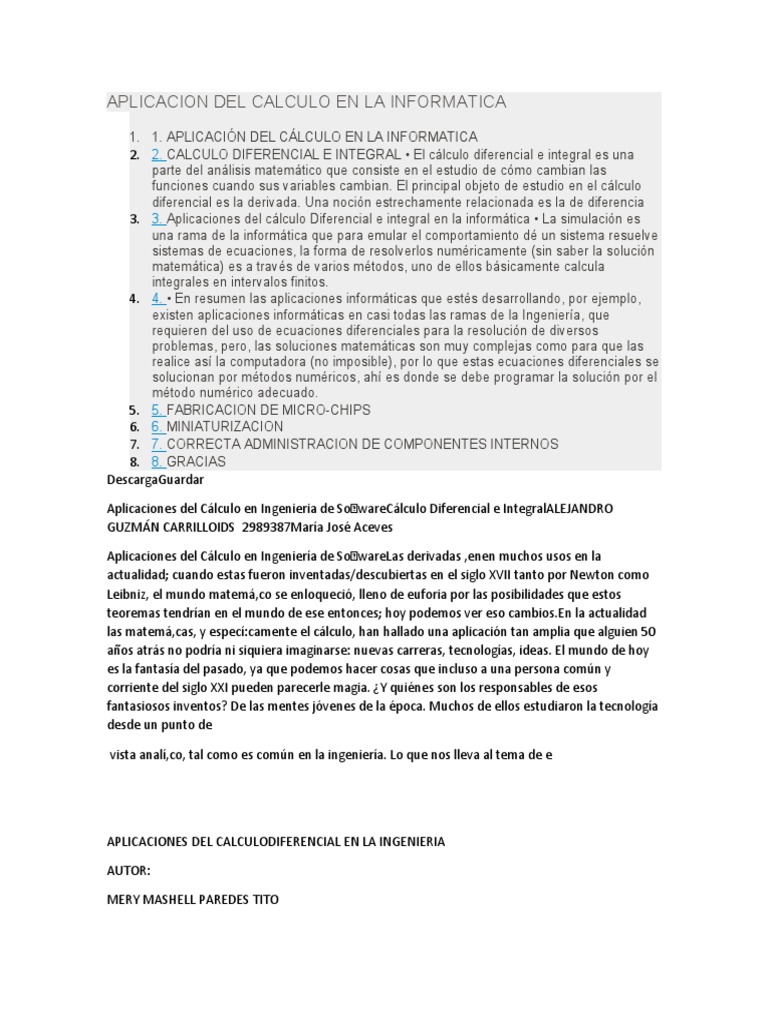 Aplicacion Del Calculo en La Informatica | PDF | Cálculo | Derivado