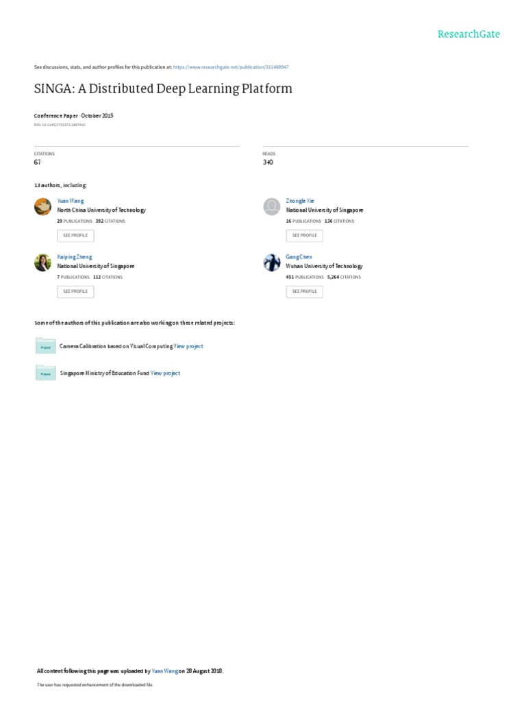 SINGA: A Distributed Deep Learning Platform: October 2015 | PDF | Deep Learning | Artificial ...
