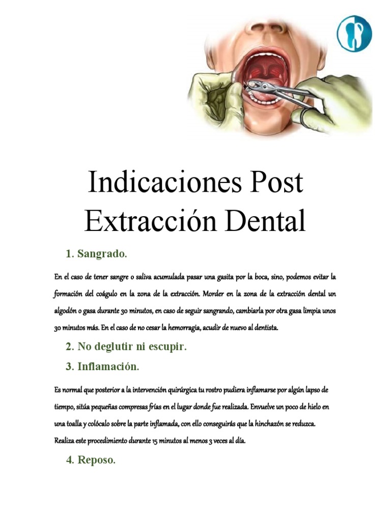 Indicaciones Post Extracción Dental | PDF | Salud y bienestar