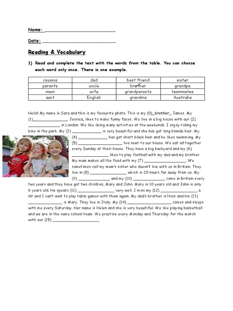 Reading & Vocabulary: Name: - Date | PDF | Workweek And Weekend ...