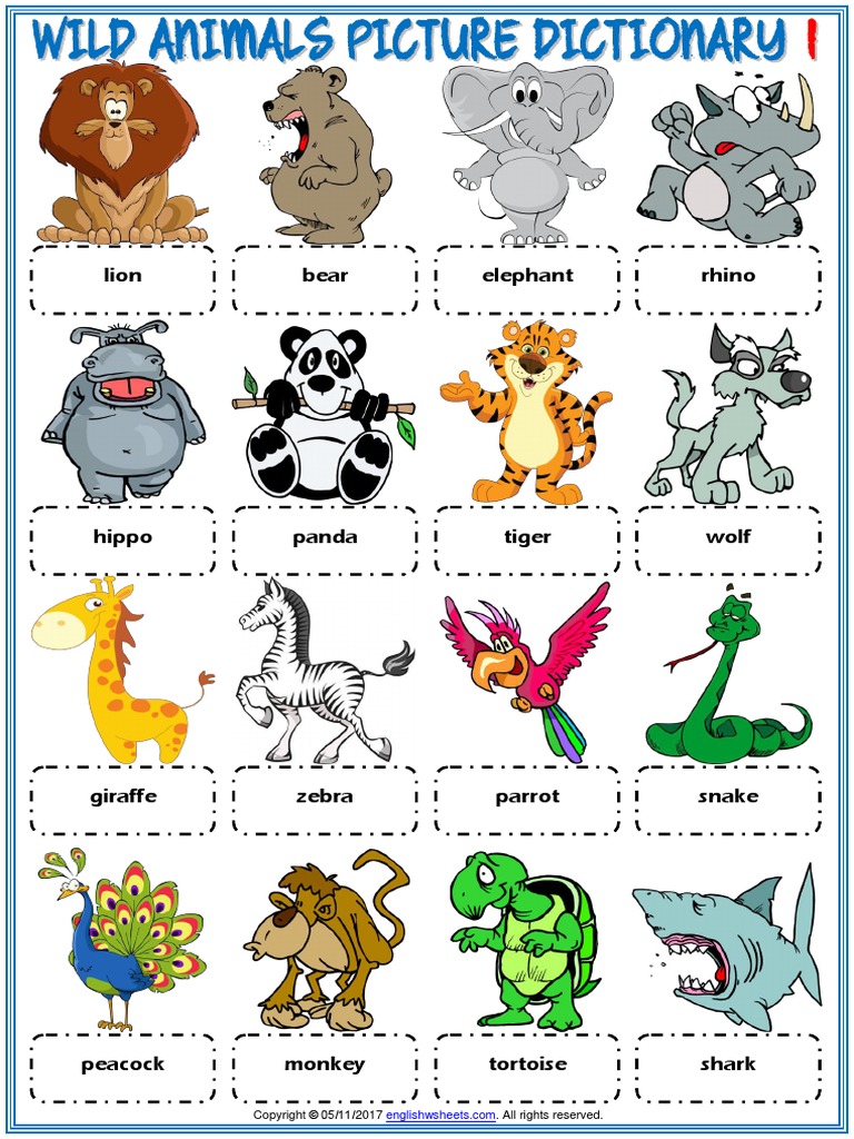 Animals Vocabulary Esl Picture Dictionary Worksheets For Kids PDF | PDF ...