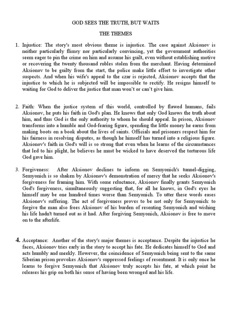 God Sees The Truth, But Waits - Themes | PDF | Forgiveness | God