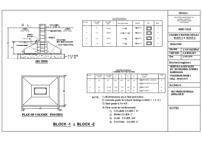 Column & Footing Details Block-1 & Block-2 | PDF | Architectural ...