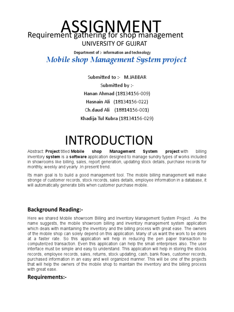 Mobile shop management system project | PDF | Retail | Databases