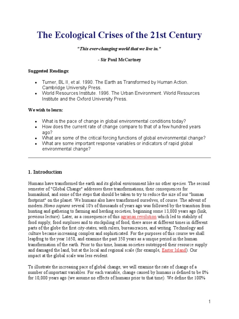Global Change 2 The Ecological Crises of The 21st Century | PDF ...