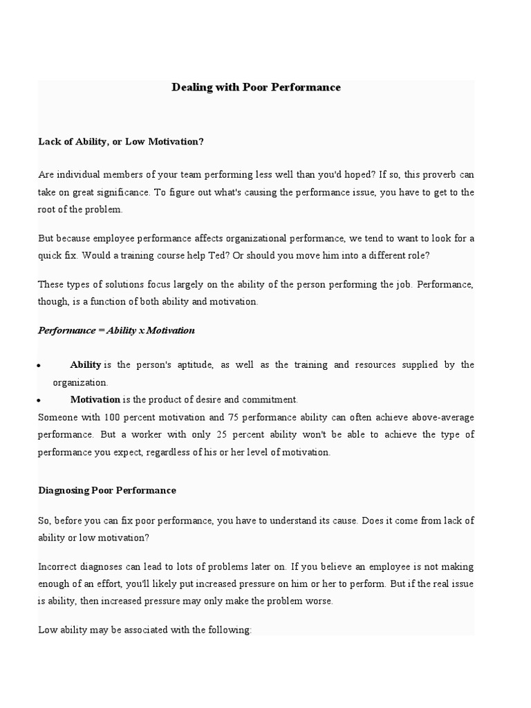 Dealing With Poor Performance: Lack of Ability, or Low Motivation ...