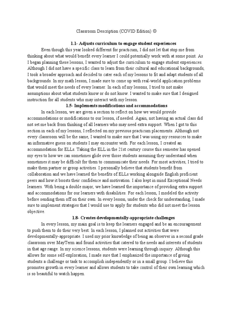 Classroom Description | PDF | Curriculum | Teaching