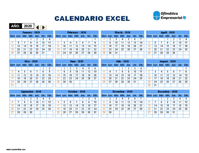 Calendario Excel: January - 2020 February - 2020 March - 2020 April ...